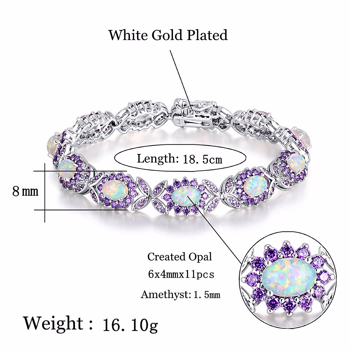 CiNily Opal Tennis Bracelets 18K White Gold Plated link Bracelets Opal Jewelry for Women