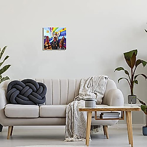 Stupell Industries Hippy Chicken Birds Singing Guitar Instrument Smoking Rainbows, Design by Lucia Heffernan