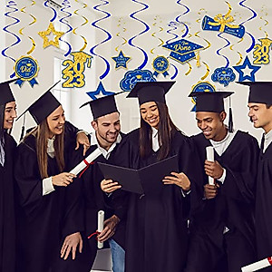 16 PCS Graduation Hanging Swirls Ceiling Decorations Blue Class of 2023 Graduation Party Congrats Grad Hanging Swirl Graduation Party Decoration Kit for Indoor & Outdoor Graduation Party Supplies