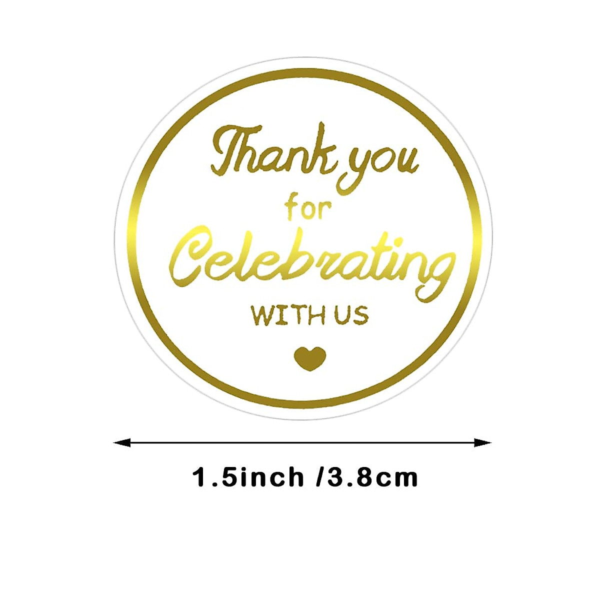 Gold Foil Thank You for Celebrating with Us Sticker Roll 500 Pcs Round Clear Wedding Stickers Glitter Seal Stickers Labels 1.5 Inch