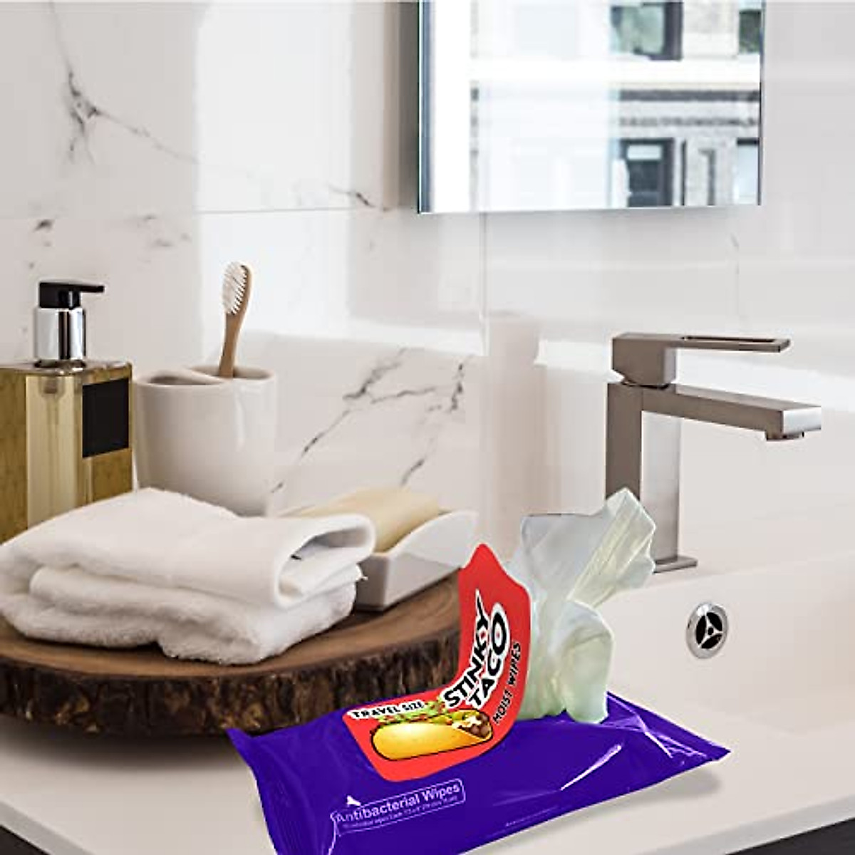 Stinky Taco Wipes - Travel Size Moist Wipes for Taco Lovers - Funny Adult Gag Gifts for Men and Womens Stocking Stuffers for Christmas Gift Basket Filler