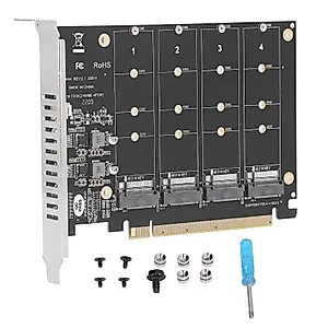 M.2 NVME SSD to PCIE X16 Adapter, 4x32Gbps M.2 NVME (m Key) SSD to PCIe 3.0 x 4 Port Host Controller Expansion Card with Individual LED Indicator