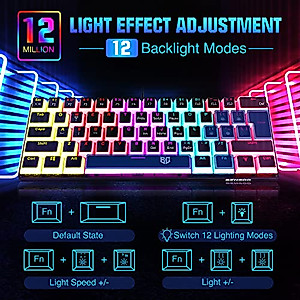 BENGOO Mechanical Gaming Keyboard, 60% Rainbow LED Backlit Compact Keyboard with 61 Keys and Blue Switches,Mini Wired Keyboard with 21 Anti-ghosting Keys for Computer Gamer PC Mac(Black)