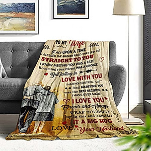 VXDRZGT Wedding Anniversary Romantic Gift for Her Blanket, Mothers Day Birthday Gifts for Wife, Wife Gifts from Husband, Best Wife Birthday Gift Ideas, to My Wife Flannel Throw Blanket 60 x 50 inch