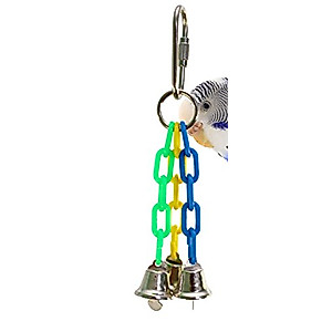 Bonka Bird Toys 1532 Tiny 3 Bell Bird Toy Parrot Cage Toys Cages Budgie Parakeet Parrotlet Lovebird Quality Product Hand Made in The USA