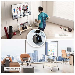 FITUEYES Design Mobile TV Stand for 46 55 60 65 Inch TV, Rolling TV Cart Floor Stand with Mount for Living Room Office Hotel, Modern Corner TV Stand with Wooden Storage Shelves, Collector Series