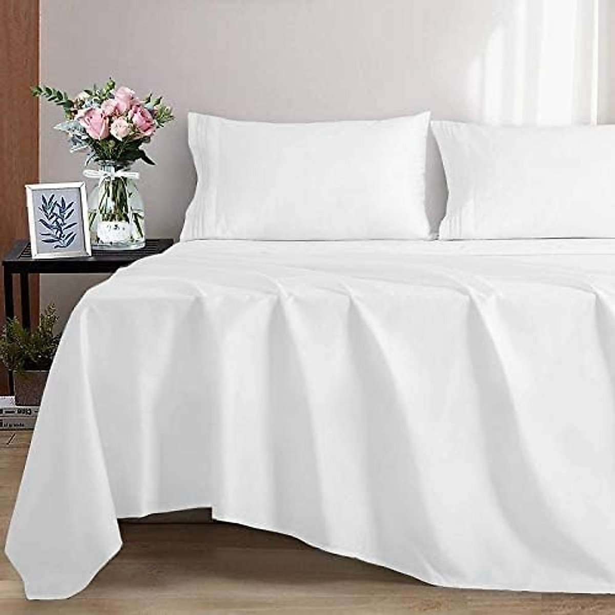 100% Egyptian Cotton Bed Sheets - 1000 Thread Count 4-Piece White Queen Sheets Set, Long Staple Cotton Bedding Sheets, Sateen Weave, Luxury Hotel Sheets, Fits Mattress Upto 18'' Deep Pocket