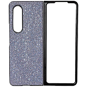 ZYKY Glitter Phone Case for Galaxy Z Fold 3, Sparkling Leather Back Cover Protector PC Hard Shockproof Protection Shell Compatible with Samsung 3 5G (Black)