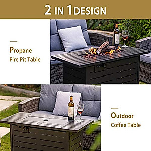 Propane Fire Pit Table, 42 Inch 60,000 BTU Rectangular Propane Gas Fire pits Free Lava Rocks and Electronic Ignition Balcony OutdoorTable Courtyard Garden Fire Pit Terrace