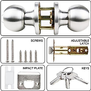 GSCZ Door Knob with Key for Bedroom Door Locks with Keys, Stainless Steel Doorknob with Lock and Key, Ball Door Handle with Key Doorknob with Lock and Key