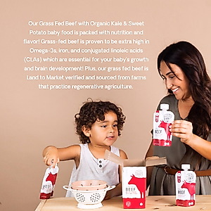 Serenity Kids 6+ Months Baby Food Pouches Puree Made With Ethically Sourced Meats & Organic Veggies | 3.5 Ounce BPA-Free Pouch | Grass Fed Beef, Kale, Sweet Potato | 1 Count