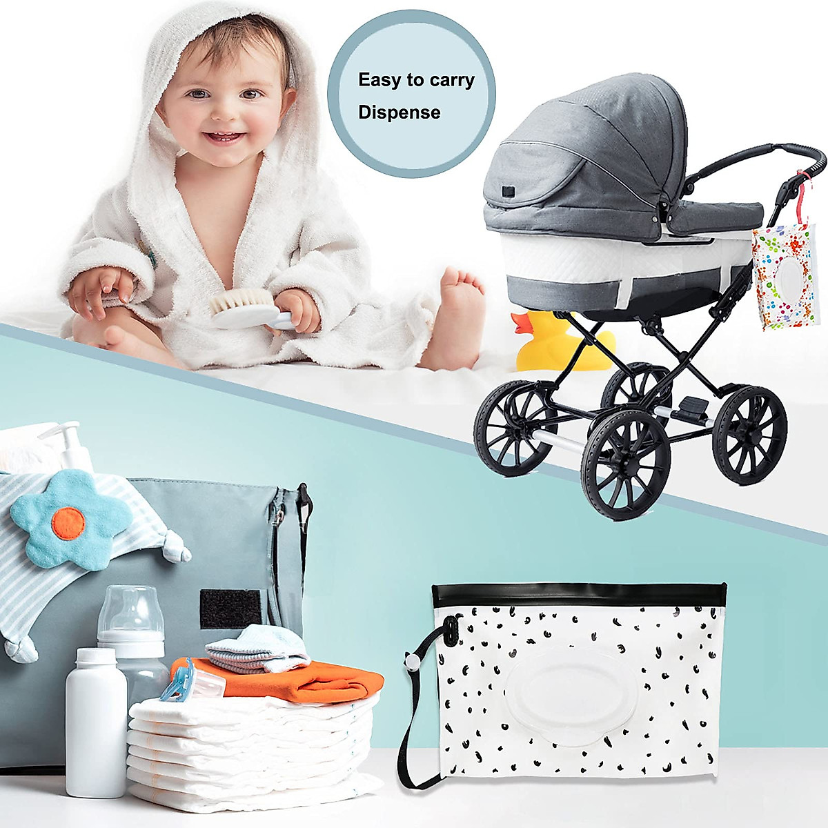 4 Pack Baby Refillable Wet Wipe Dispenser, Reusable Wipe Holder Wipes Pouch Container, Portable Travel Wipes Holders & Case, Eco Friendly and Lightweight Wipes Pouch