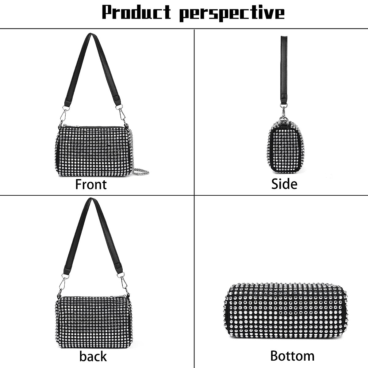 Crystal Rhinestone messenger bag women's banquet bag chain net handbag women's shiny purse suitable for parties and dances(silve), Silver