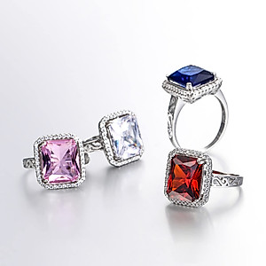 EVER FAITH S925 Sterling Silver 5 Carats Radiant Cut CZ Stunning Engagement Cocktail Ring Pink - Size 9