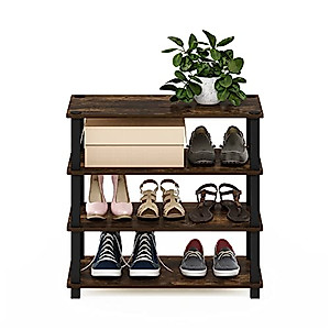 Furinno Turn-S-Tube 4-Tier Shoe Rack, Amber Pine/Black