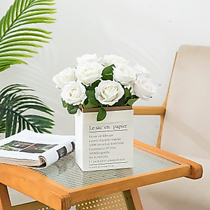 Fake Roses Artificial Silk Flowers - 12 Pcs White Roses Artificial Faux Flowers with Stems for Home Wedding Centerpiece Hotel Office Decor