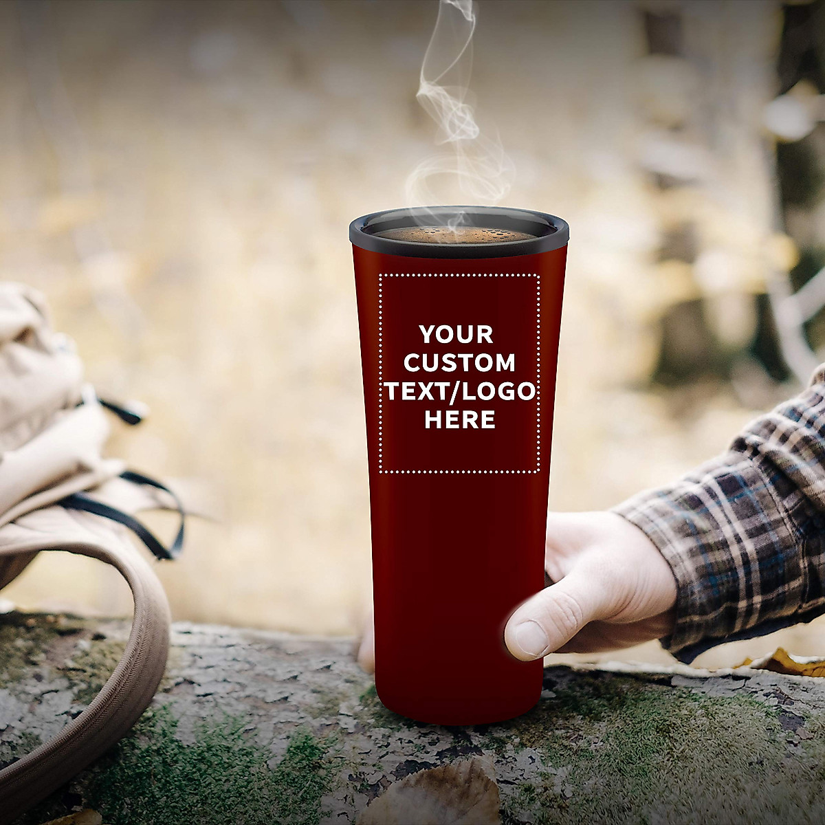 Personalized 16 oz. Asana Travel Mugs with Silicone Seal - 12 Pack - Custom Text, Logo - Red