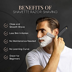 Best Shavette Straight Razor - Replaceable Blade Straight Razor, Metal Handle Shavette, No Stropping & Honing Needed, Great Starter Blade, Hygienic, Close Shave, Leather Case (Black)