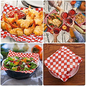 WXJ13 100 Sheets Checkered Dry Waxed Deli Paper Sheets Red and White Paper Sandwich Paper Liners for Plastic Food Basket Cooking Wax Paper for Wrapping Bread and Sandwiches (11x 10.2 Inch)