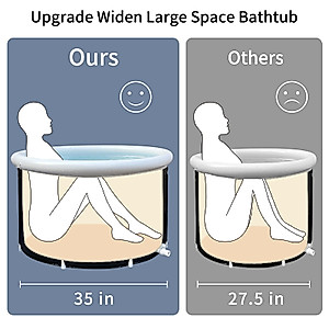 B&Y Ice Bath Tub for Athletes, Cold Plunge Tub, Portable Bathtub for Adults Outdoor Inflatable Ice Barrel Home Shower Hot/Cold Bath Freestanding Soaking Tub (Black 35''x 21.6'')