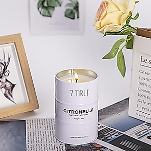 Citronella Candle Outdoor, Garden Citronella Oil Scented Candle, Large Soy Wax Tin Candle for Indoors, Outdoors, Garden,Camping, 60 Hours Long Burning, 12.34Oz White