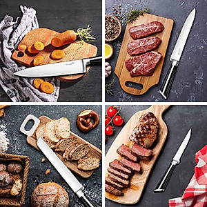 LIANYU 14-Piece Knife Set, Kitchen Knife Set with Block, Professional High Carbon Stainless Steel Chef Knife Set, Forged Knives Set with Honing Steel, Ultra Sharp