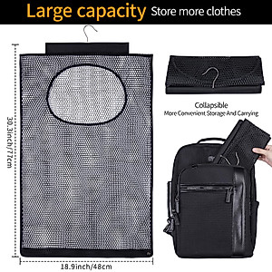 GUMQDD Breathable Mesh Laundry Hamper, Bringing Hooks Foldable Hanging Shower Caddy, Fast Drying Portable Space Saving Storage Bag, Applied to College Dorm Rooms, Gym, Swimming and RV Travel (Black)