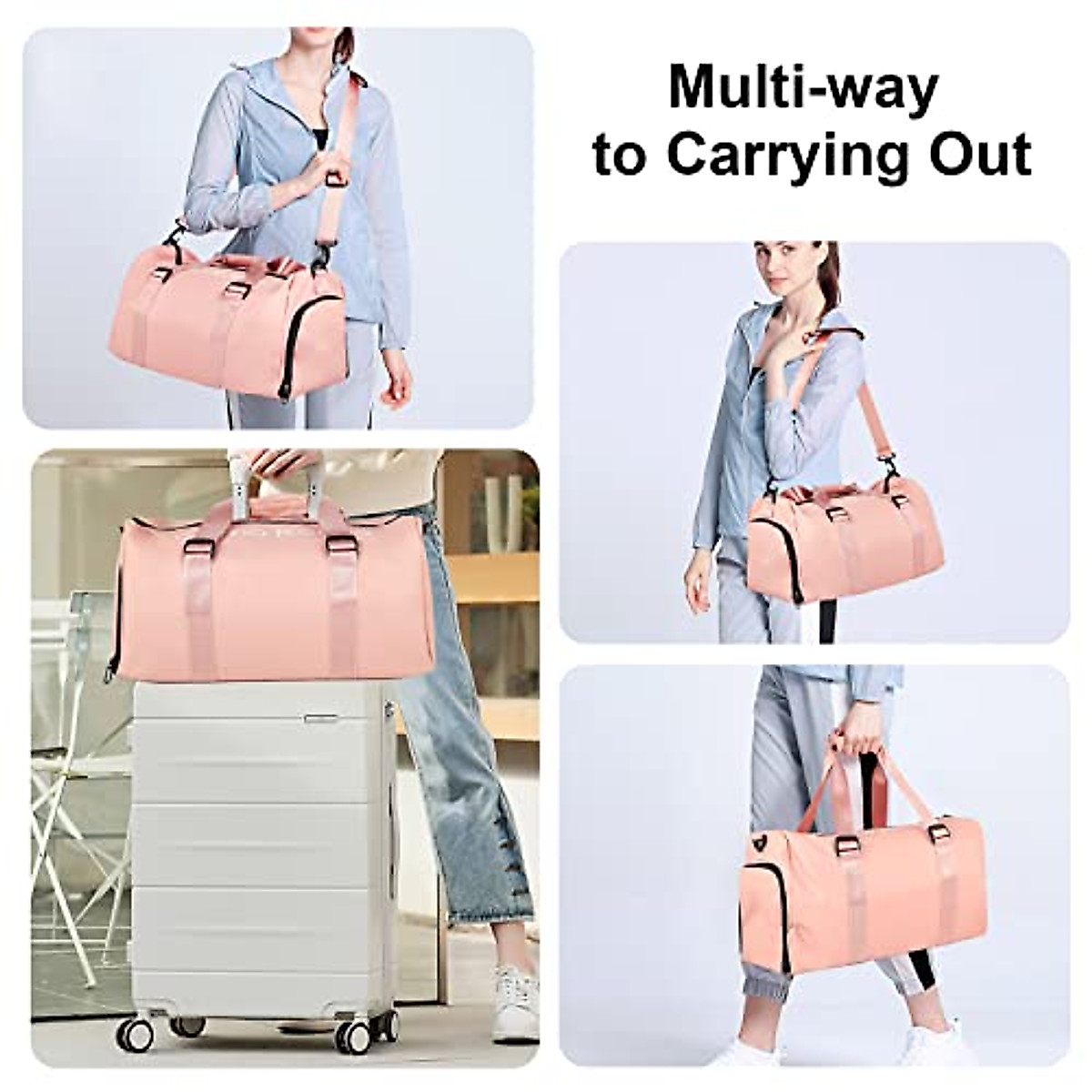 YSSOA Gym Bag for Women and Men, Waterproof Duffel Bag Shoes Compartment, Lightweight Carry, Pink, 19 Inch