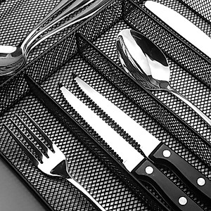 Teivio 36 Piece Silverware Set, Flatware Utensils Set Mirror Polished, Dishwasher Safe Service for 6, Include Knife/Fork/Spoon/Steak Knife/Wire Mesh Steel Cutlery Holder Storage Trays (Silver)