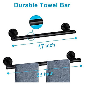 Bathroom Hardware Set, 6-Piece Matte Black Bath Accessories Set Wall Mount Includes 17/23" Towel Bar,Toilet Paper Holder,Towel Ring, 2 Hooks SUS304 Stainless Steel,Heavy Duty