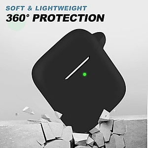 Woyinger for AirPods Case Cover, Come with Clean Pen，Soft Silicone Protective Cover with Buckle for Women Men Compatible with Apple AirPods 2nd 1st Generation Charging Case, Front LED Visible,Black