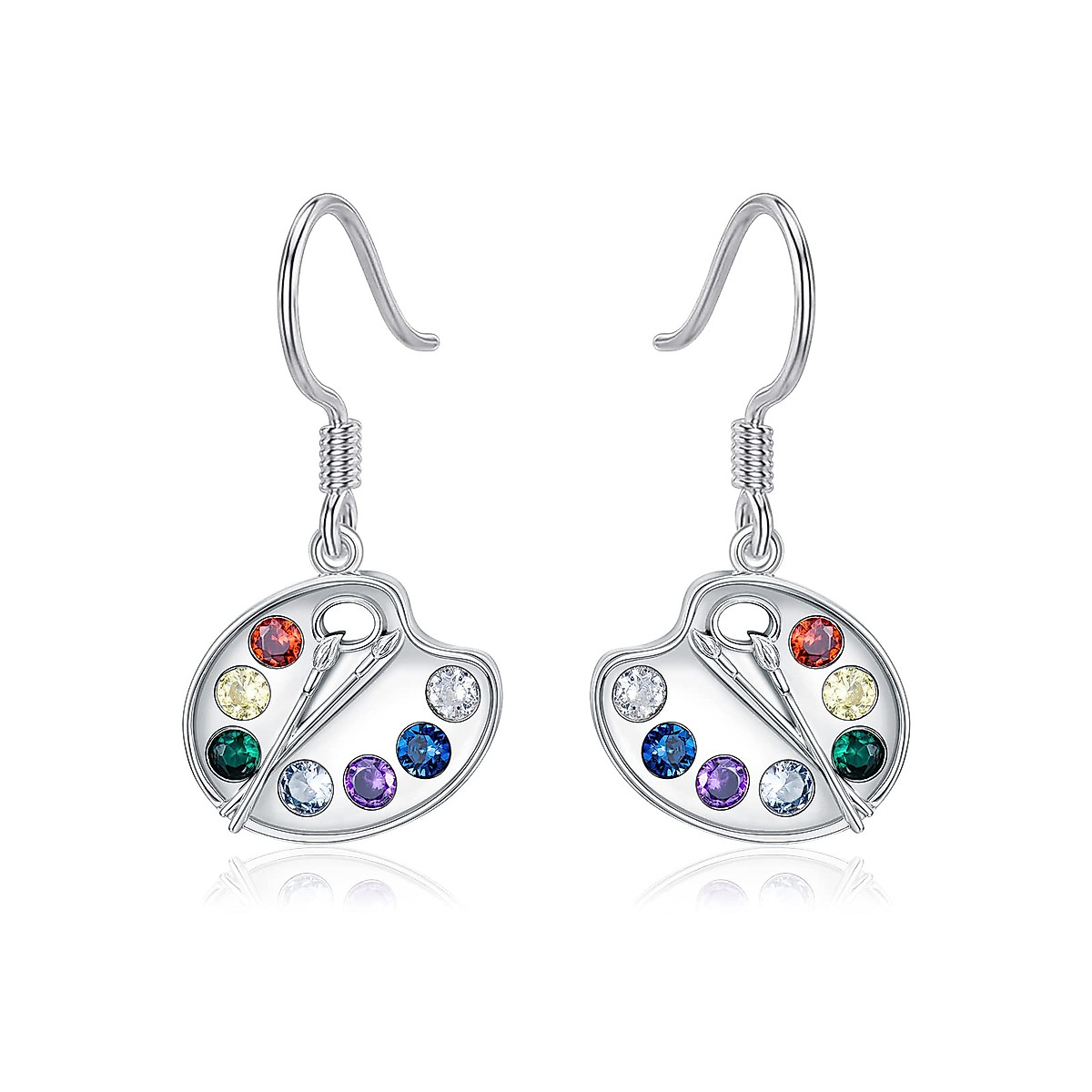 Artist Paint Palette and Brush Earrings 925 Sterling Silver Artist Palette Earrings Colorful Painter Dangle Drop Earrings Artist Jewelry Gifts for Artist Mother Women