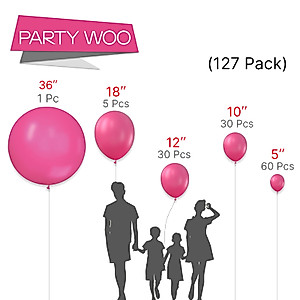 PartyWoo Magenta Balloons, 127 pcs Hot Pink Balloons Different Sizes Pack of 36 Inch 18 Inch 12 Inch 10 Inch 5 Inch Dark Pink Balloons for Balloon Garland Balloon Arch as Party Decorations, Pink-Y12