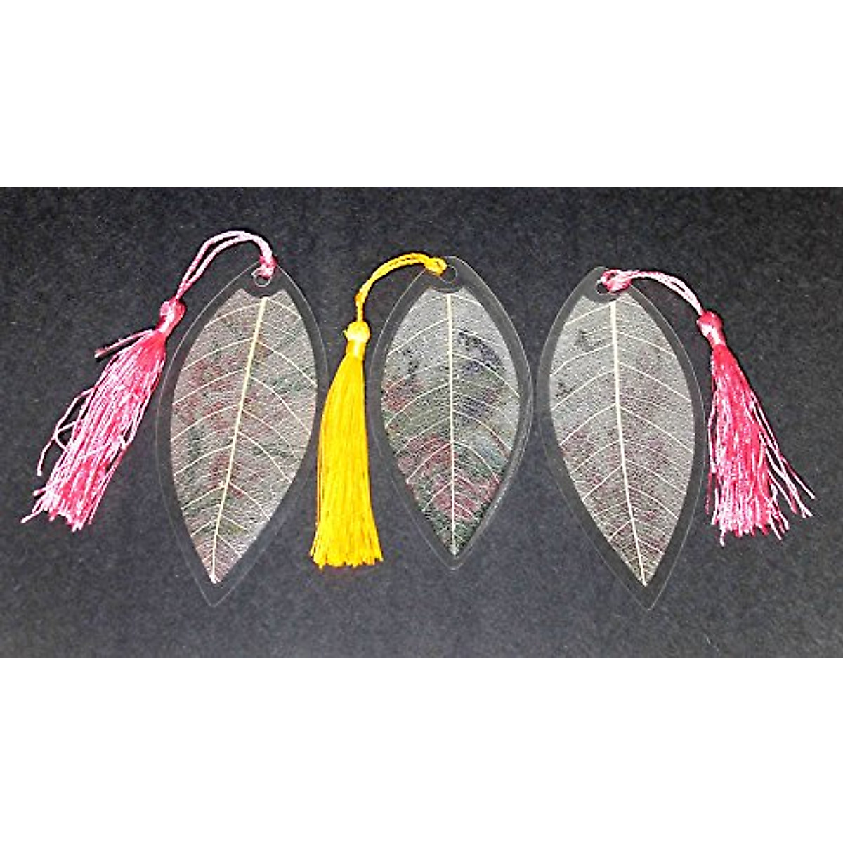 Lucore Home Leaf Bookmarks - Peacocks and Pink Flowers Asian Painting Lucky Charm, Ornament, Hanging & Wall Decor, Art Decoration - 3 Pcs, Made of Real Leaves