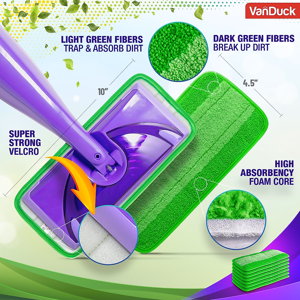 VanDuck Reusable Mop Pads Compatible with Swiffer WetJet (2 Pack) - Microfiber Mop Refill for Wet Mopping Cloths - Hardwood Floor Cleaning Spray Pads are Reusable Replacements