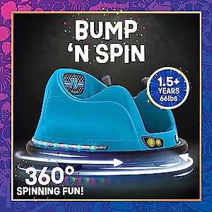 Flybar FunPark 6V Bumper Car for Toddlers, Electric Toddler Ride On Toys for Kids, Baby, Ages 1.5-4 Years, LED Lights, 360 Degree Spin, Supports up to 66 pounds (No Remote), Large, 6v Pink/Purple