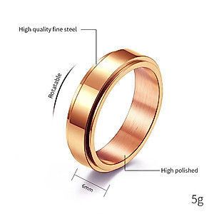 HIJONES Women's Stainless Steel Spinner Ring Band 6mm for Anxiety Women Rose Gold Plated Polished Size 9