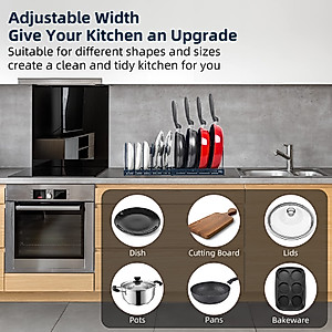 ROOHUA Pot Rack Organizer -Expandable Pot and Pan Organizer for Cabinet,Pot Lid Organizer Holder with 10 Adjustable Compartment for Kitchen Cabinet Cookware Baking Frying Rack (Dark Blue, 10)