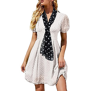 E-Clover 1950s Chiffon Scarf Long Polka Dot Scarfs Vintage 50s Sheer Neck Head Scarves Shawl for Women Black White Mothers Day Gifts