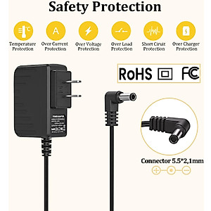 9V 850mA Adapter for Guitar Pedals Power Supply, Power Cord for BOSS Effects Pedal Roland Musical Instruments Distortion Casio Keyboard Charger, PSA-120S Center Negative Charging Cable Cord