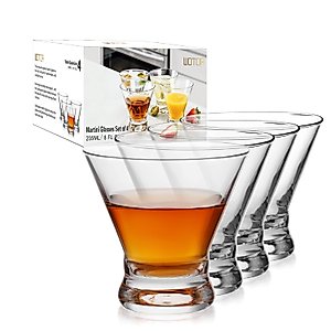 WOTOR Stemless Martini Glasses Set of 4, 8oz Cocktail Glass Set, Fancy Modern Martini Cups for Bar, Short and Small Margarita glasses