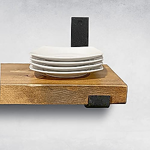 Rustic Shelves with J-Brackets Set of 2, Industrial Shelf, Kitchen Shelves, Solid Wood, Decorative Wall Storage, Heavy Duty, URBANDI (Brown, 24Wx10D)