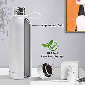 PlanetFlame 12 Pack 17 oz Sublimation Tumblers Bulk, Double-wall Insulated Stainless Steel Water Bottle Sublimation with Silicone Ring for Office,Gym,Travel, White