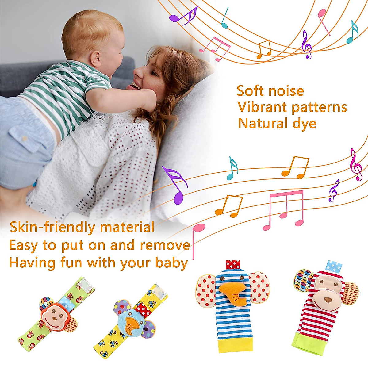 Baby Rattle Socks and Baby Foot Finder - Baby Toys 0-12 Months Baby Wrists Rattle and Socks Foot Finders Set - Developmental Infant Toys 0-12 Months for Baby Girls & Boys