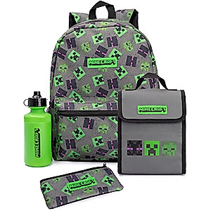 Minecraft Backpack Set Kids 4 Piece Villains Lunch Box Water Bottle Pencil Case Set