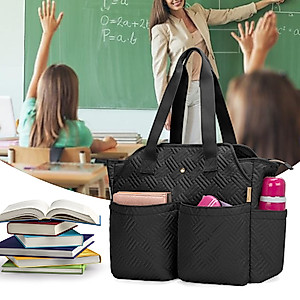 Fasrom Teacher Bag for Work Women, Large Utility Tote Bag with Laptop Compartment for Teacher Essentials (Empty Bag Only), Black