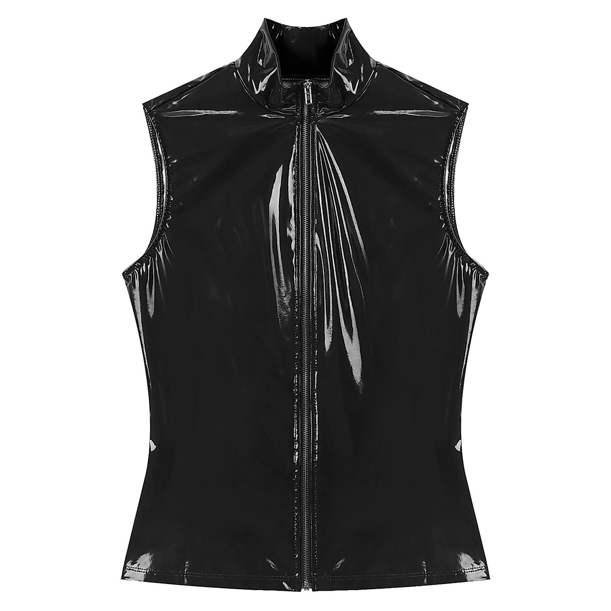 easyforever Women's Sexy Shiny Latex Zipper Sleeveless Vest Tops Slim Fitted Tank Blouse Clubwear Black XX-Large