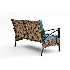 Hlcodca Outdoor Patio Furniture Sectional Sofa Set,4-Piece Rattan Wicker Dining Conversation Patio Set with Cushion & Table for Porch Yard Pool or Backyard (Blue/Garden@)