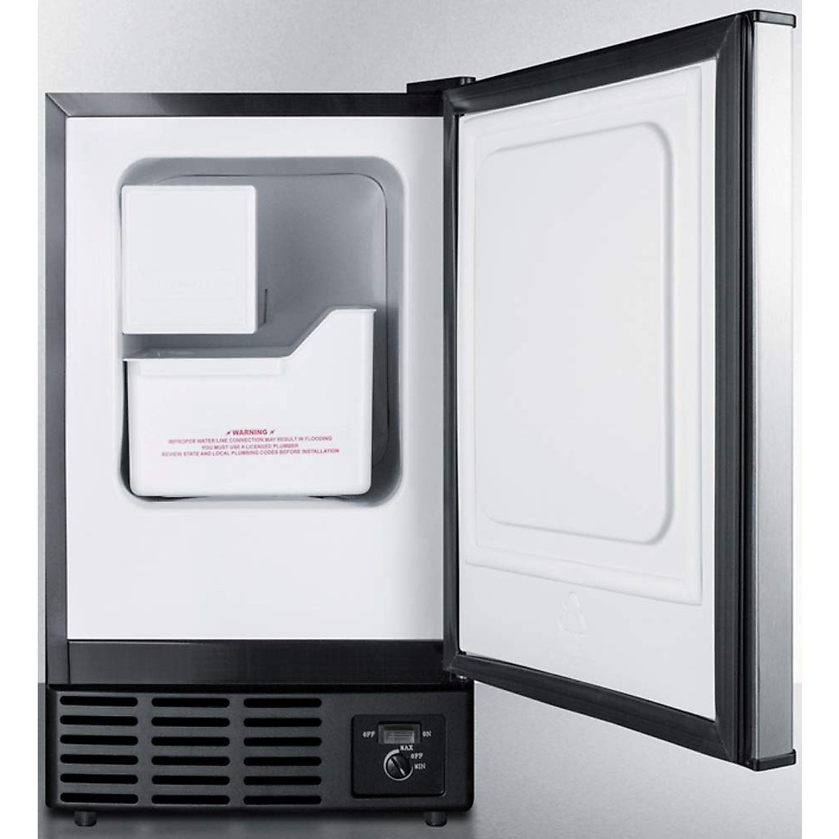 Summit BIM25 15" UL Listed Compact Ice Maker with 1 cu. ft. Capacity 12 lbs. Daily Ice Production Insulated Storage Bin Manual Defrost and Reversible Door in Stainless
