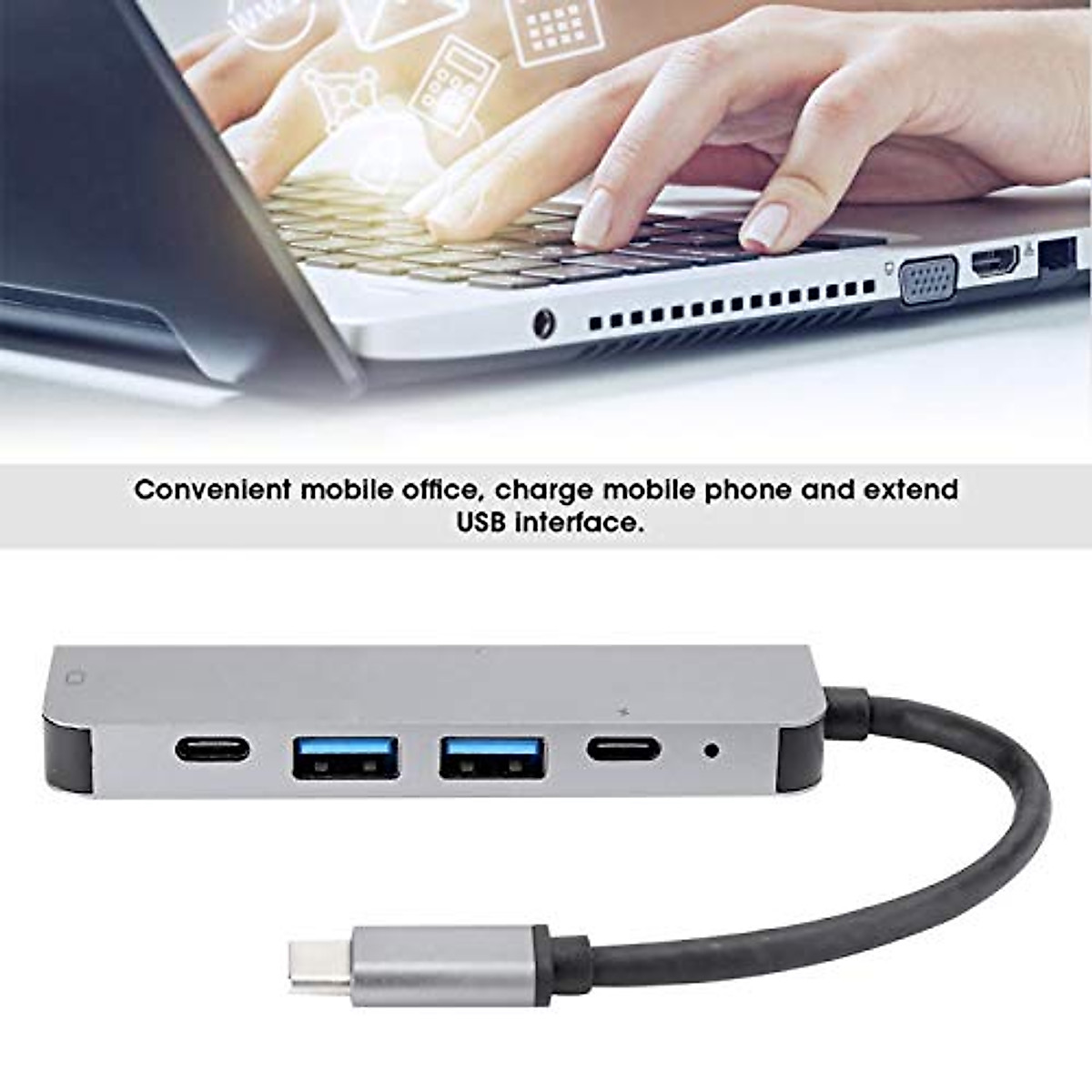 Not Easy to Damage Portable Durable Type‑C Hub Long Service Life High Definition Aluminum Alloy Materialf Expansion Dock for Mobile Phone